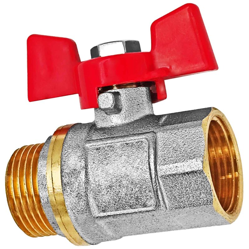 Kugelhahn aus Messing mit Flügelgriff rot AG x IG 1 Zoll